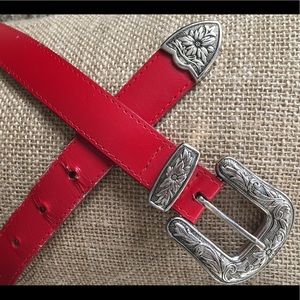 Accessories | Red Belt Gorgeous Silver Buckle | Poshmark